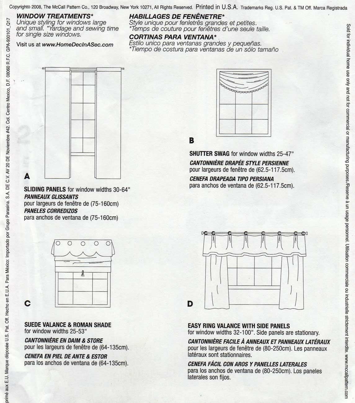 McCall's M5601 Sewing Pattern for Window Treatments, Panels-Shutter ...