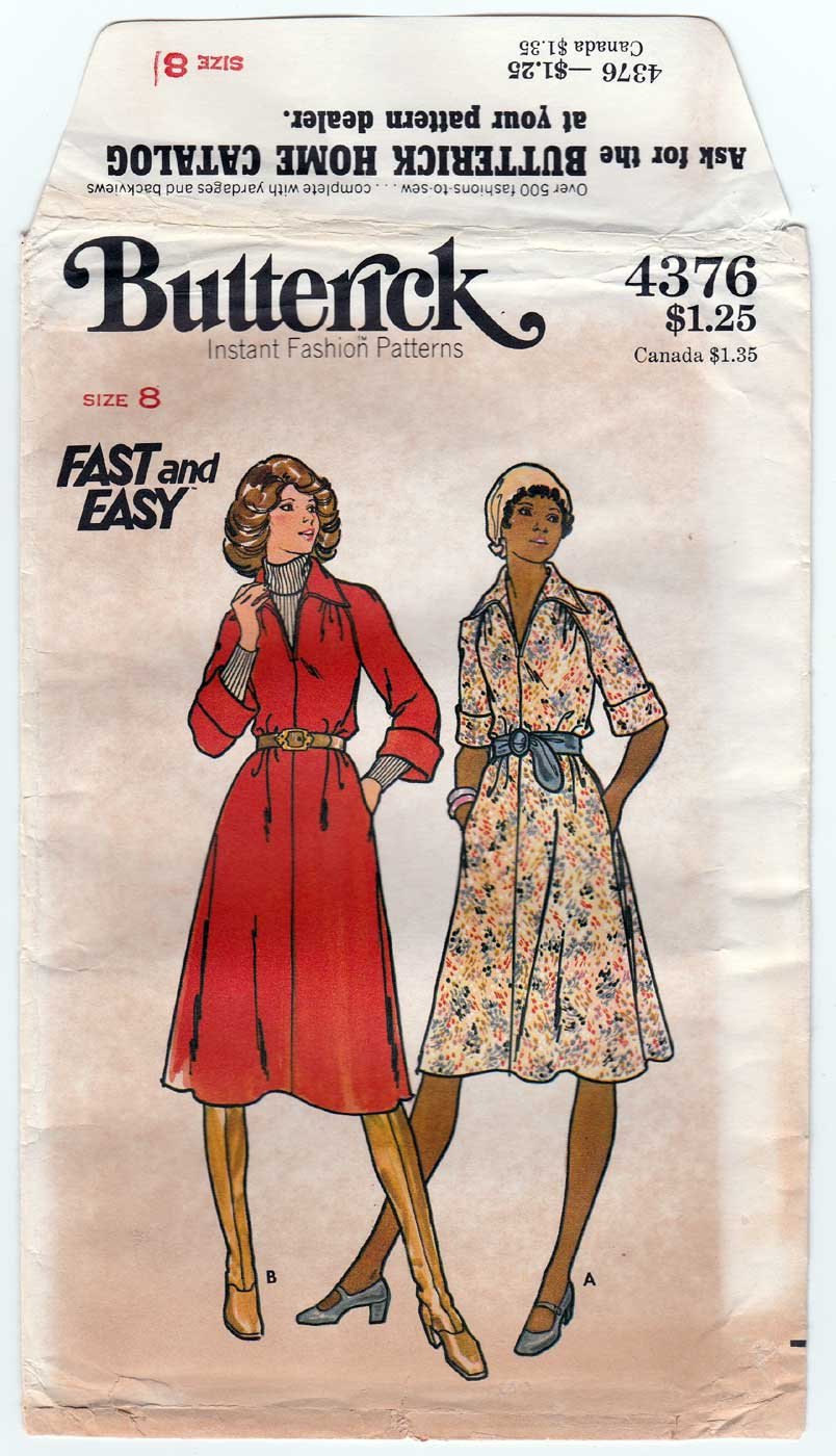 Butterick Pattern 4376 Vintage 1970's Women's A-Line Dress, Misses Size ...