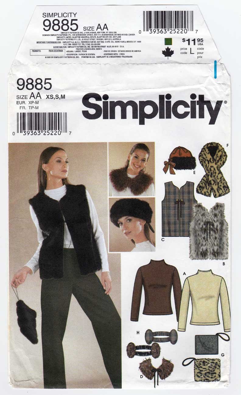 Simplicity Pattern 9885 Women's Lined Vest, Knit Top, Hat, Scarf, Bag ...