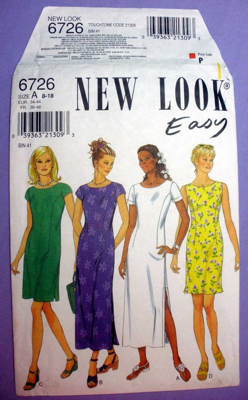 New Look 6726 Women's Dress Sewing Pattern, Above Knee or Midi Length ...