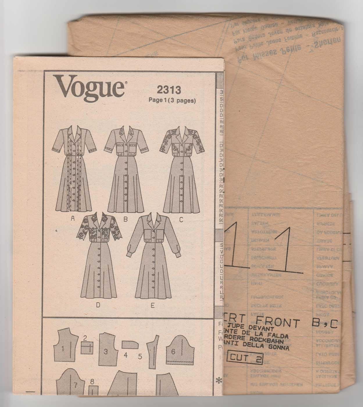 Vogue Basic Design Pattern 2313 UNCUT Shirtwaist Button Front Dress ...