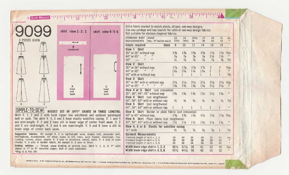 Simplicity 9099 UNCUT Vintage 1970's Mini, Midi, Maxi Length Skirt ...