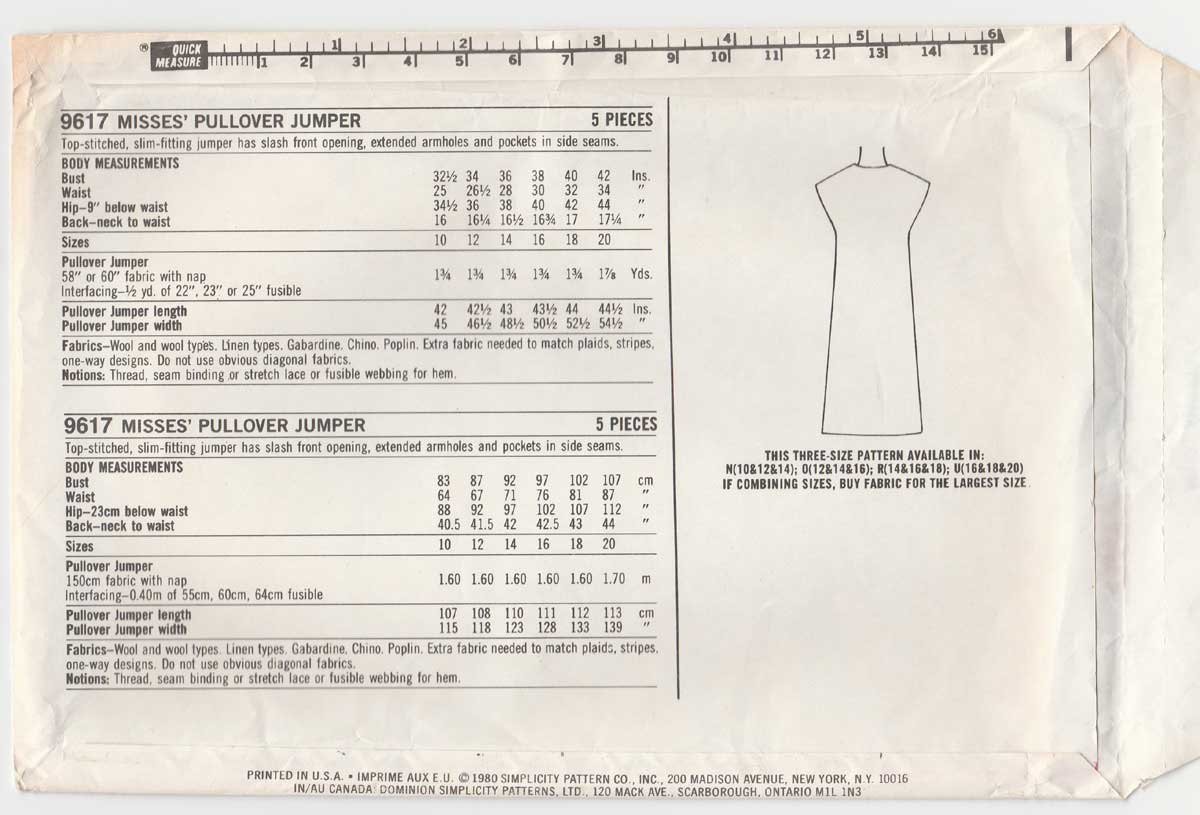 Simplicity 9617 UNCUT Women's Pullover Jumper Sewing Pattern, Misses ...
