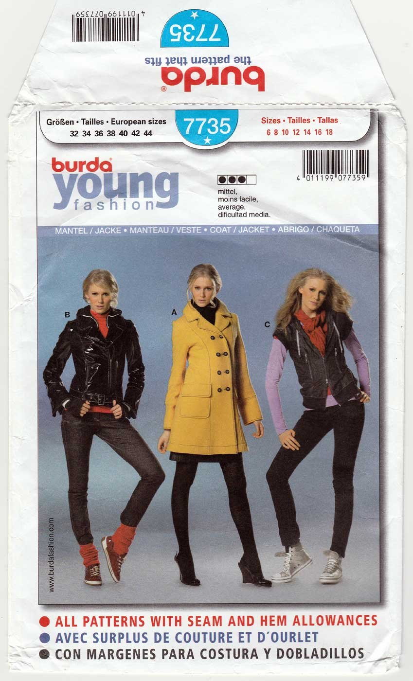 Burda Young Pattern 7735 Coat, Motorcycle Jacket, Zip Front Vest Size 6 ...