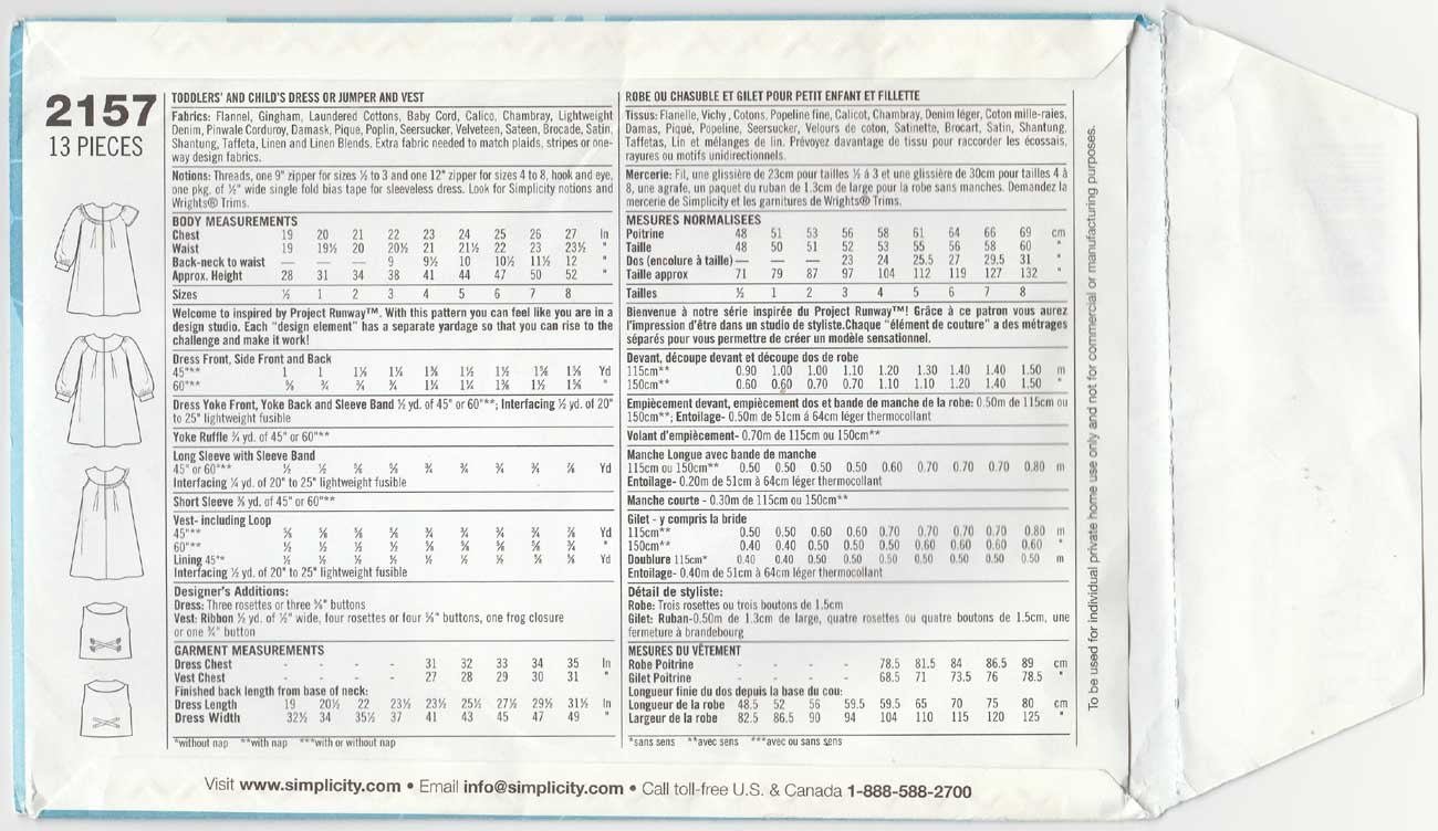 Simplicity 2157 Girl's Dress or Jumper and Vest, Project Runway Sewing ...