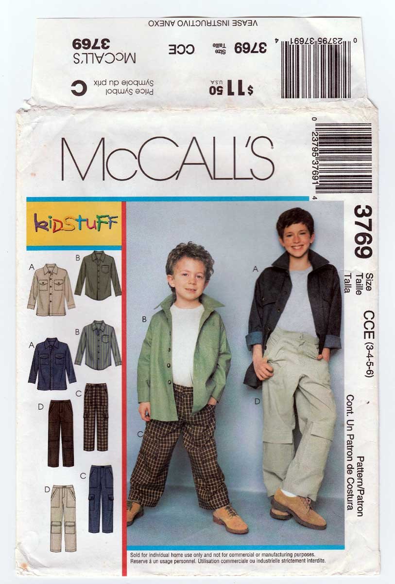 McCall's 3769 Boy's Denim Jacket, Long Sleeve Shirt, Pants Sewing ...