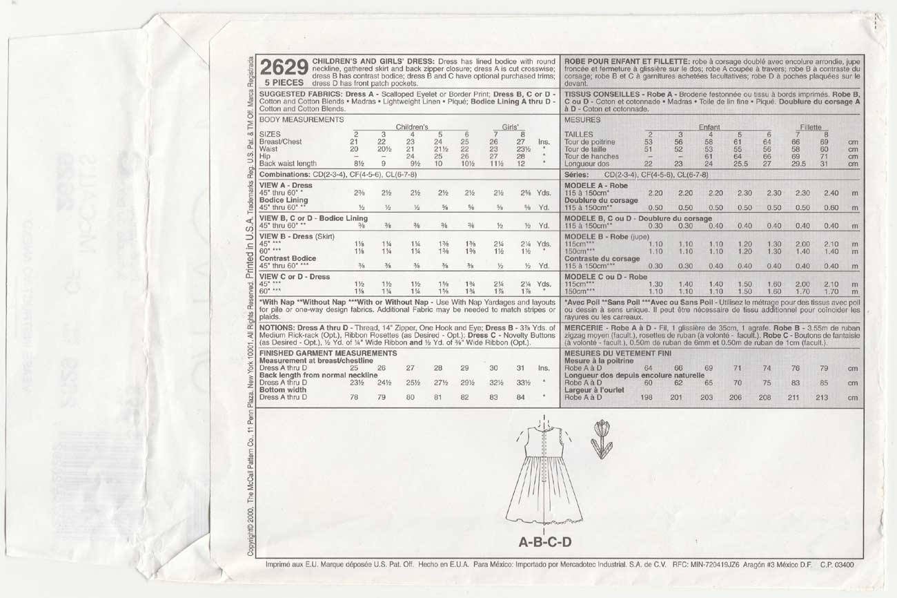 McCall's 2629 Girl's Sleeveless Dress, Sundress Sewing Pattern, Child ...