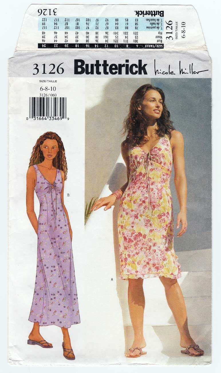 Butterick 3126 Sundress, Tie Front Drawstring Bodice Sewing Pattern ...