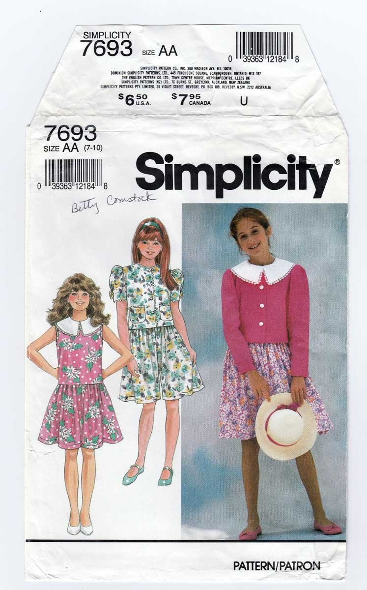 Simplicity 7693 Girl's Sleeveless Dress or Culotte-Dress and Jacket ...