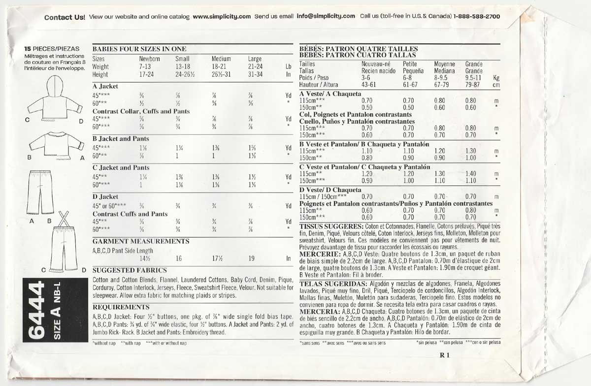 New Look 6444 Babies' Jackets and Pants Sewing Pattern Size Newborn ...