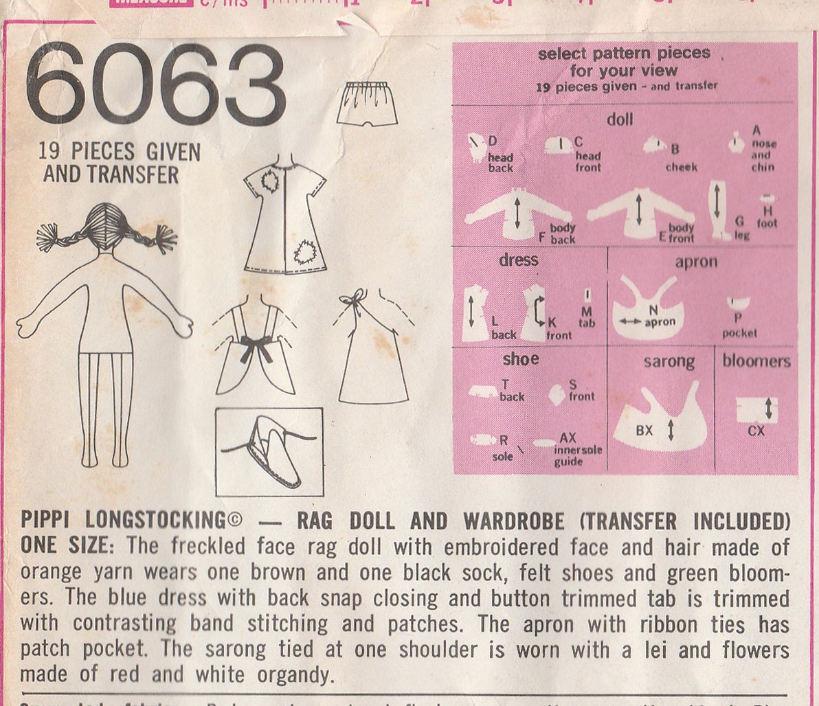 Pippi Longstocking, Rag Doll and Wardrobe of Clothes Sewing Pattern ...
