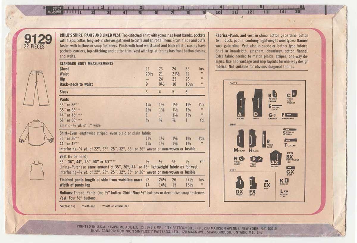 Boy's Western Shirt, Pants, Vest Sewing Pattern Child Size 5, UNCUT ...