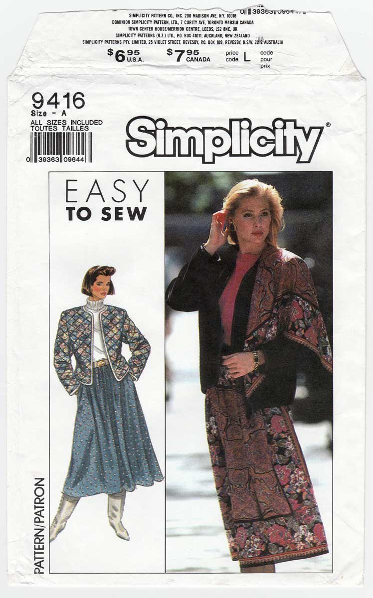 Women's Pull-on Skirt, Scarf, Jacket Sewing Pattern Size 6-8-10-12-14 ...
