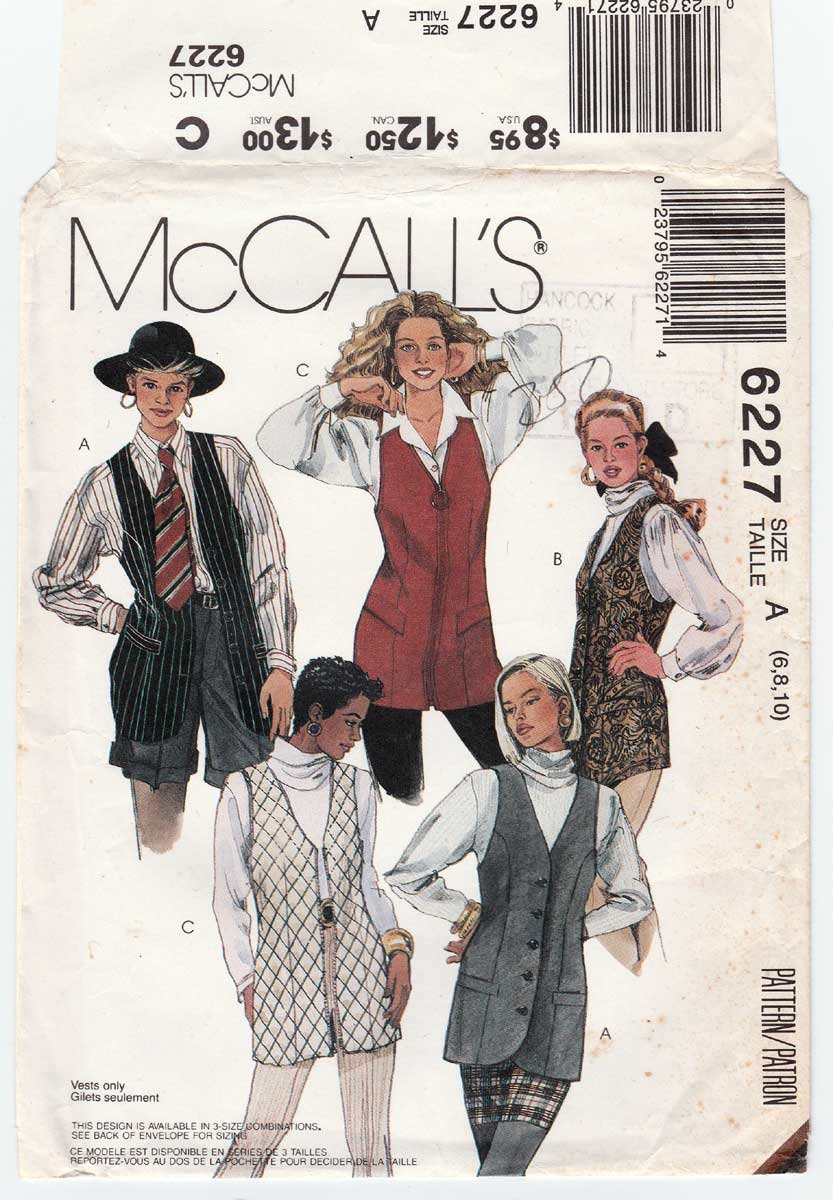 Womens Lined Vest Sewing Pattern Misses Size 6 8 10 Uncut Mccalls 6227