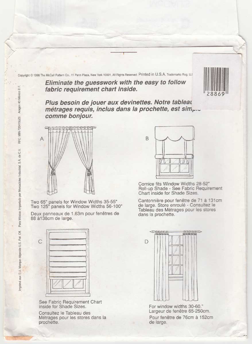 Window Treatments Home Decor, Panels, Cornice, Shade Sewing Pattern ...