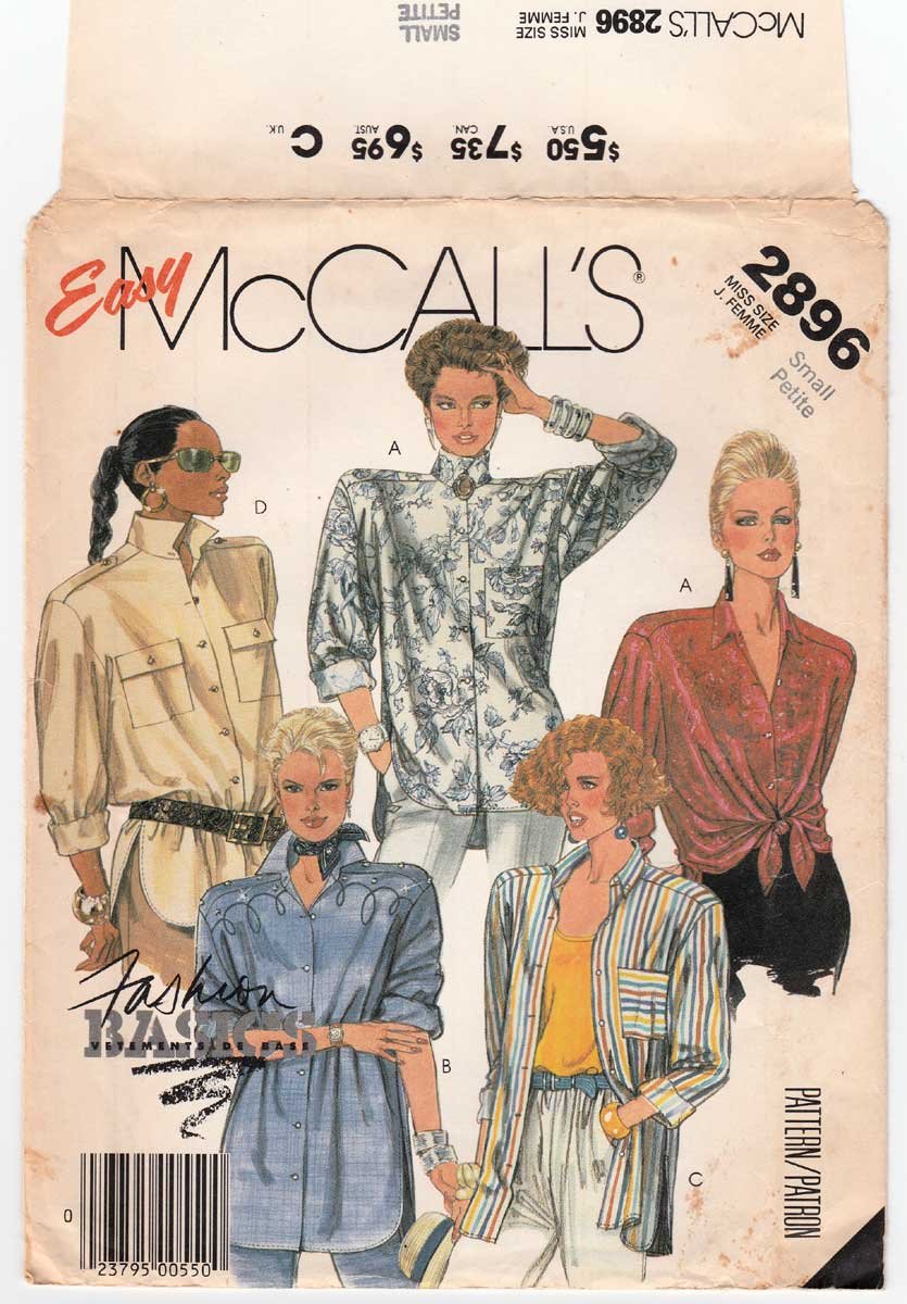 Women's Button Up Shirt Sewing Pattern, Long Sleeves, Misses Size Small ...