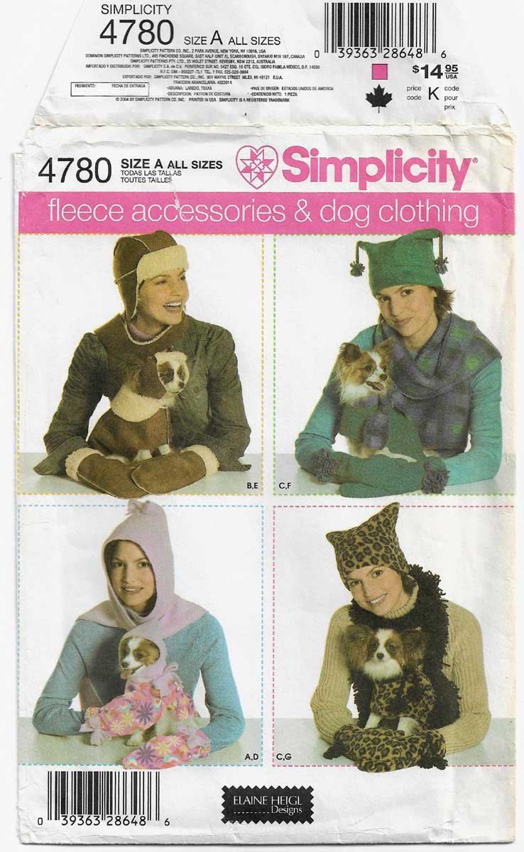 Women's and Dog Coat, Hood, Scarf, Hat, Mittens Sewing Pattern Size XS ...