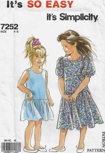 Girl's Dress Sewing Pattern Child Size 4-5-6-7-8 UNCUT Simplicity 7252