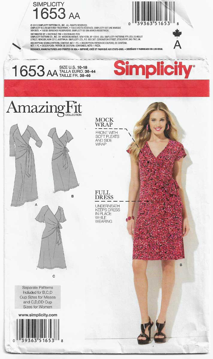 Women's Mock Wrap Dress Sewing Pattern Misses' Size 10-12-14-16-18 ...