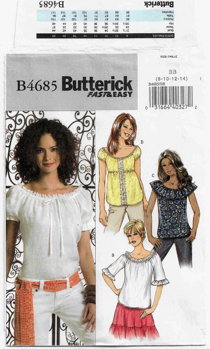 Women's Peasant Top Sewing Pattern Misses' Size 8-10-12-14 UNCUT ...