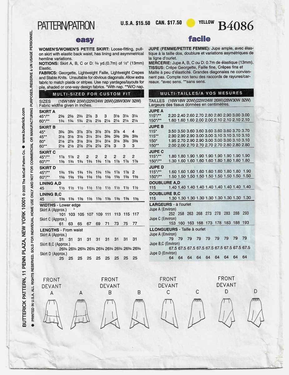 Skirts, Asymmetrical Hemline Sewing Pattern Plus Size 22W-24W-26W UNCUT ...