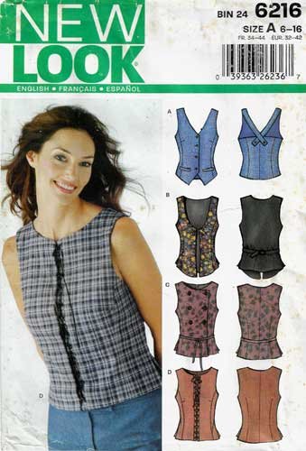 Women's Vests Sewing Pattern Size 6-8-10-12-14-16 UNCUT New Look 6216