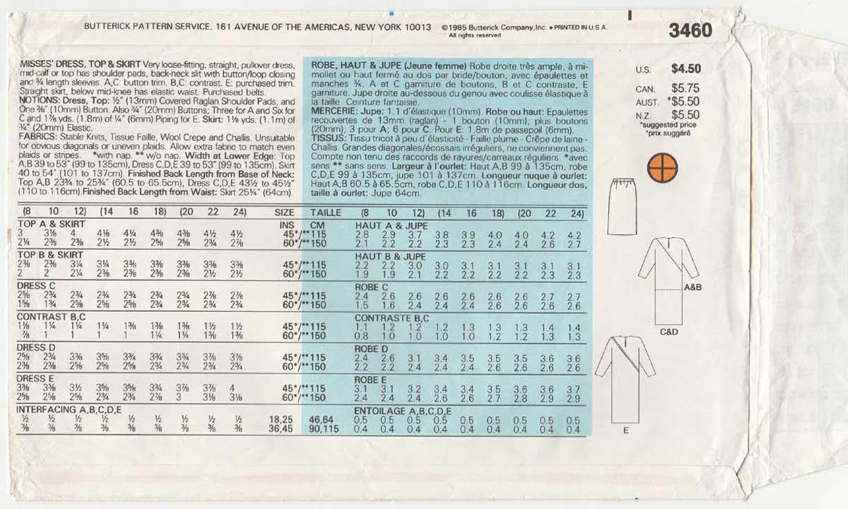 Women's Pullover Dress, Top, Straight Skirt Pattern Misses Size 14-16 ...