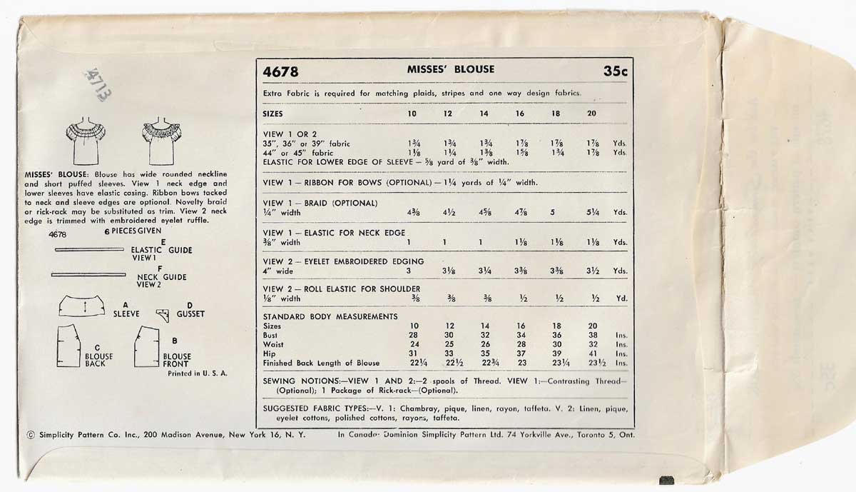 Off the Shoulder Peasant Blouse Sewing Pattern, Misses Size 12 UNCUT ...