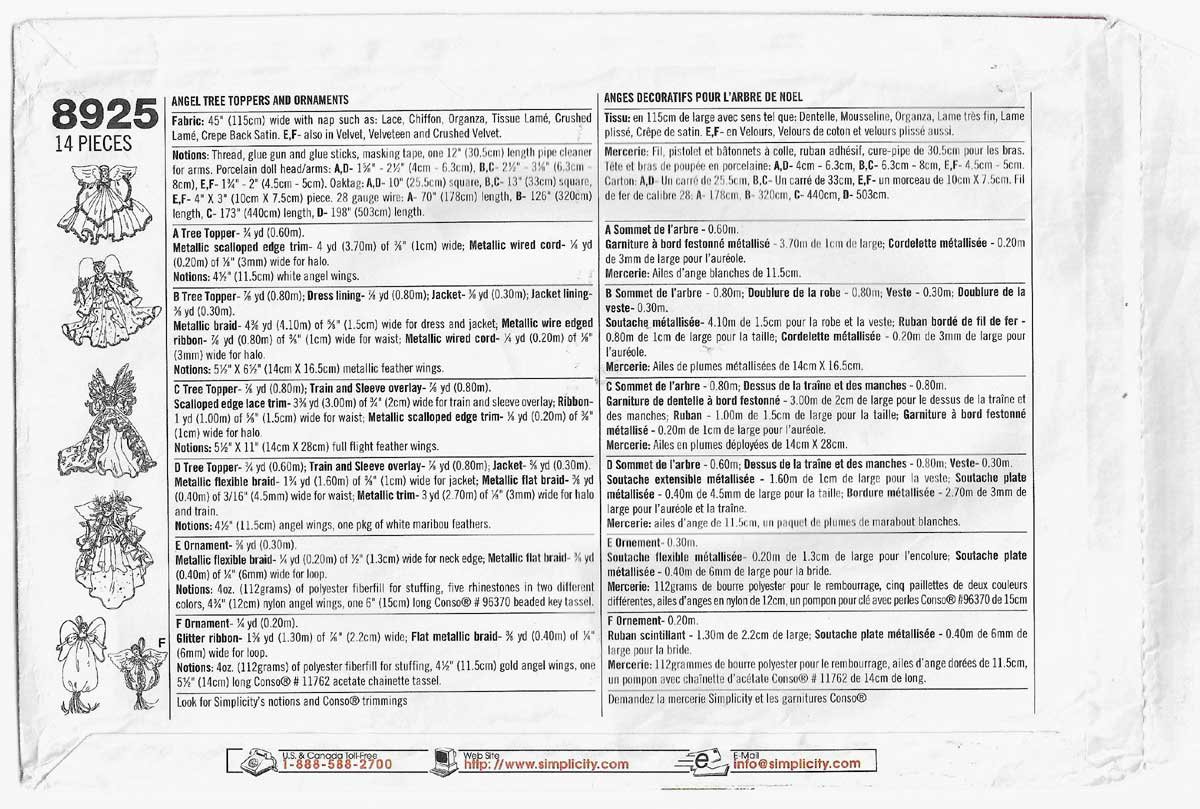 Angel Tree Toppers, Christmas Ornaments Sewing Pattern UNCUT Simplicity ...