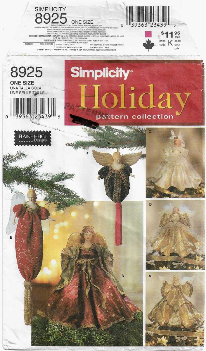 Angel Tree Toppers, Christmas Ornaments Sewing Pattern UNCUT Simplicity ...