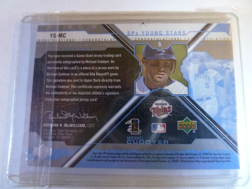 MICHAEL CUDDYER 2003 SPX Young Stars GU Jersey Auto Graph Card #/1156 ...