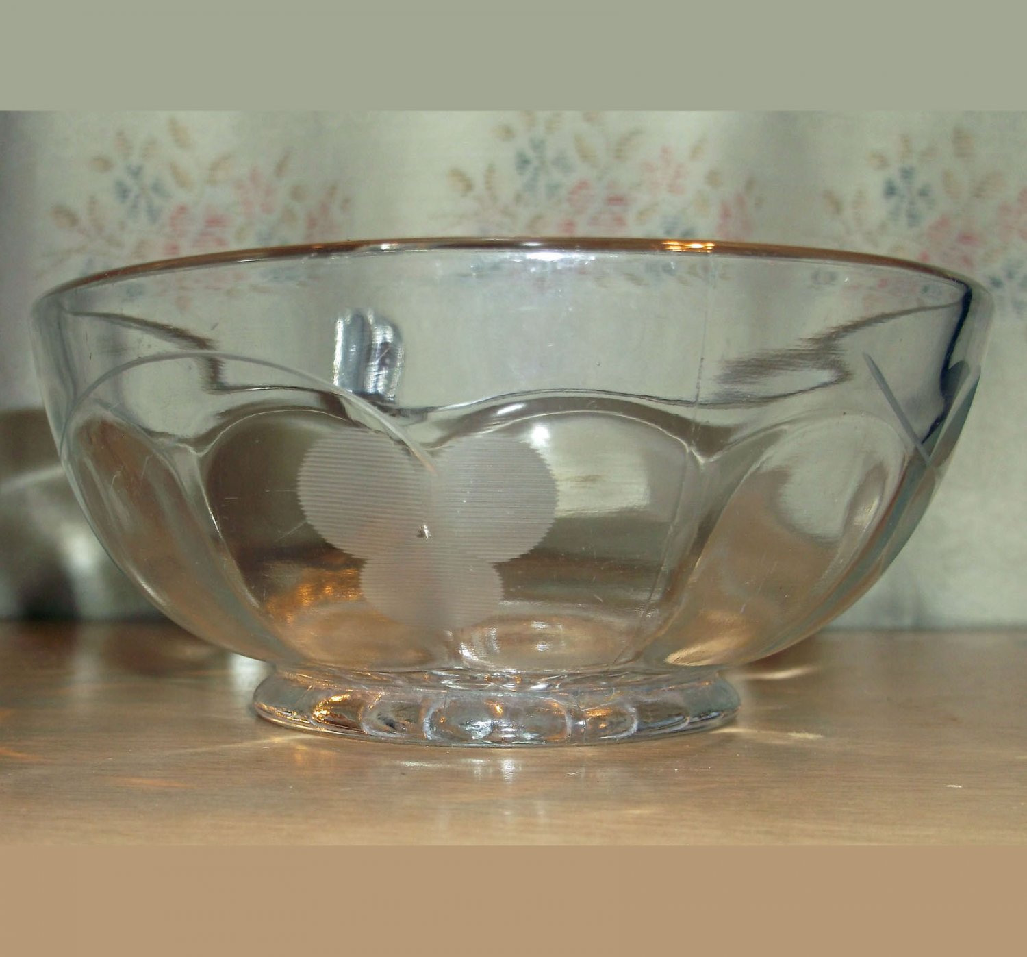 Vintage Cut Glass Nappy Dish Bowl w/Handle, Cut Clover Pattern, Paneled