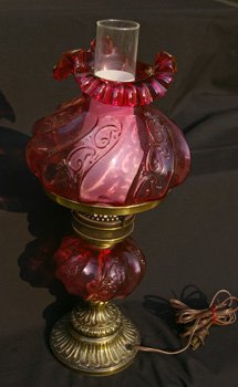 Cranberry Fenton Lamp