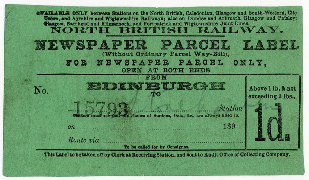 (I.B) North British Railway : Newspaper Parcel Way-Bill 1d (Edinburgh)