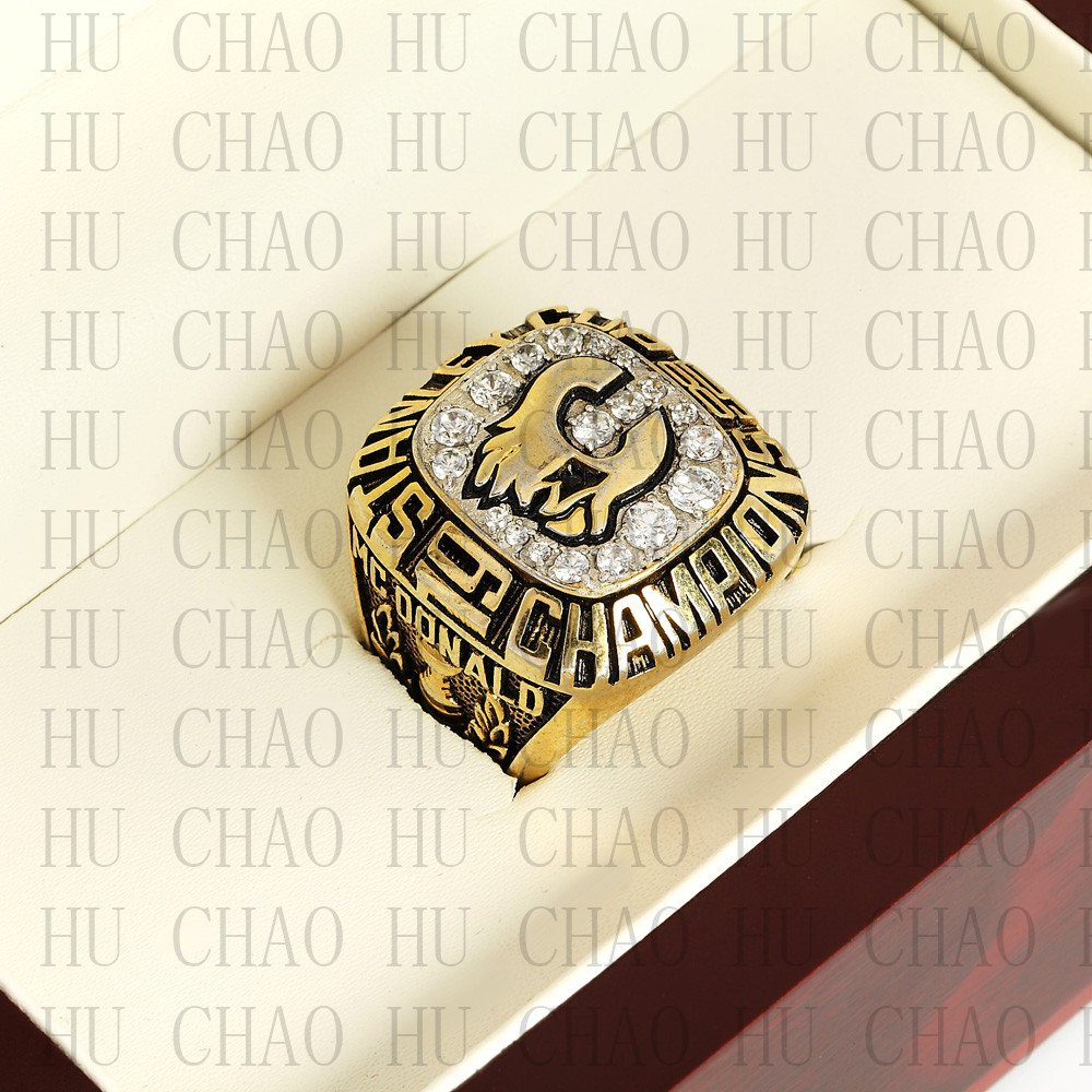 TEAM LOGO WOODEN CASE 1989 Calgary Flames Hockey Championship Ring 10-13S