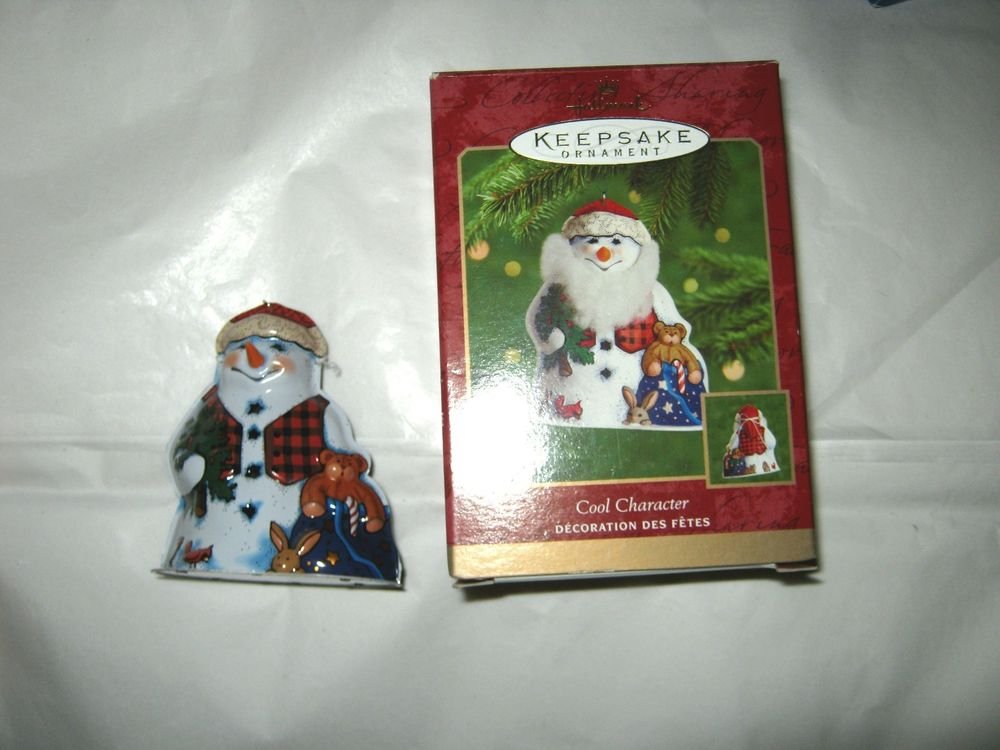 Hallmark 2000 Cool Charactor pressed tin Snowman Ornament w/box