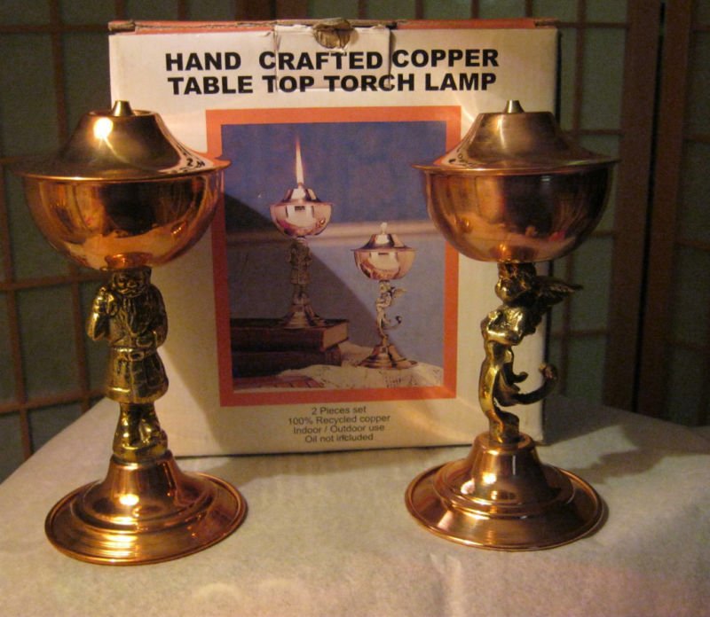 Irvine Charm & Design Copper Santa & Angel table torch lamp set NIB