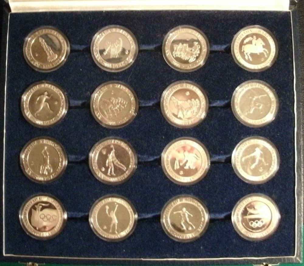 SPAIN - 1992 BARCELONA BOXED SET OF SIXTEEN SILVER OLYMPIC COINS