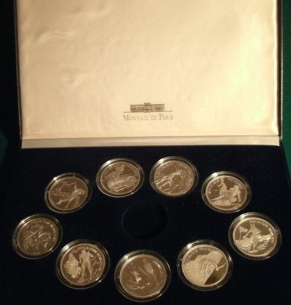 FRANCE - 1992 ALBERTVILLE BOXED SET OF NINE SILVER OLYMPIC COINS