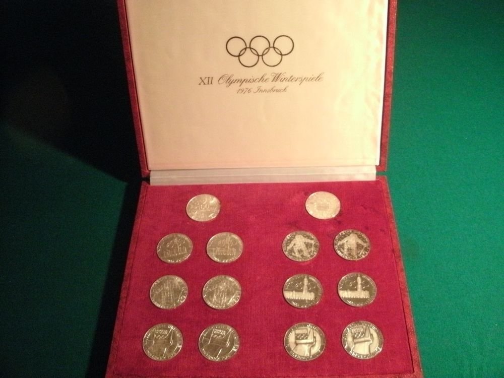 Austria 1976 Innsbruck Olympic Coin Set - 14 silver coin boxed set