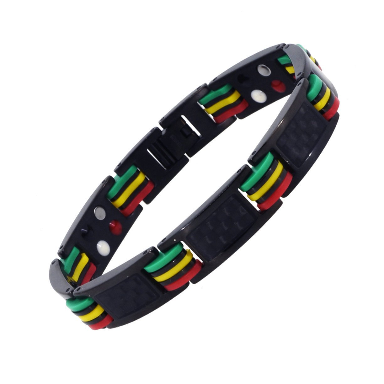 Mens Black Rasta Bohemian Carbon Fiber Rubber Link Chain Magnetic ...