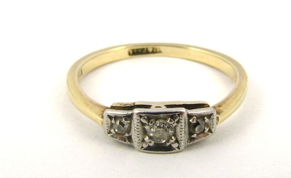 Antique Art Deco 9ct Gold and Platinum Ring Three Graduating Diamonds ...