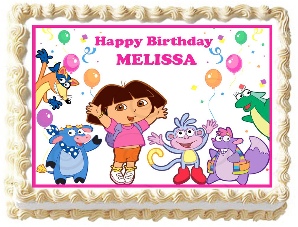 Edible DORA THE EXPLORER image cake topper 1/4 sheet (10.5" x 8")