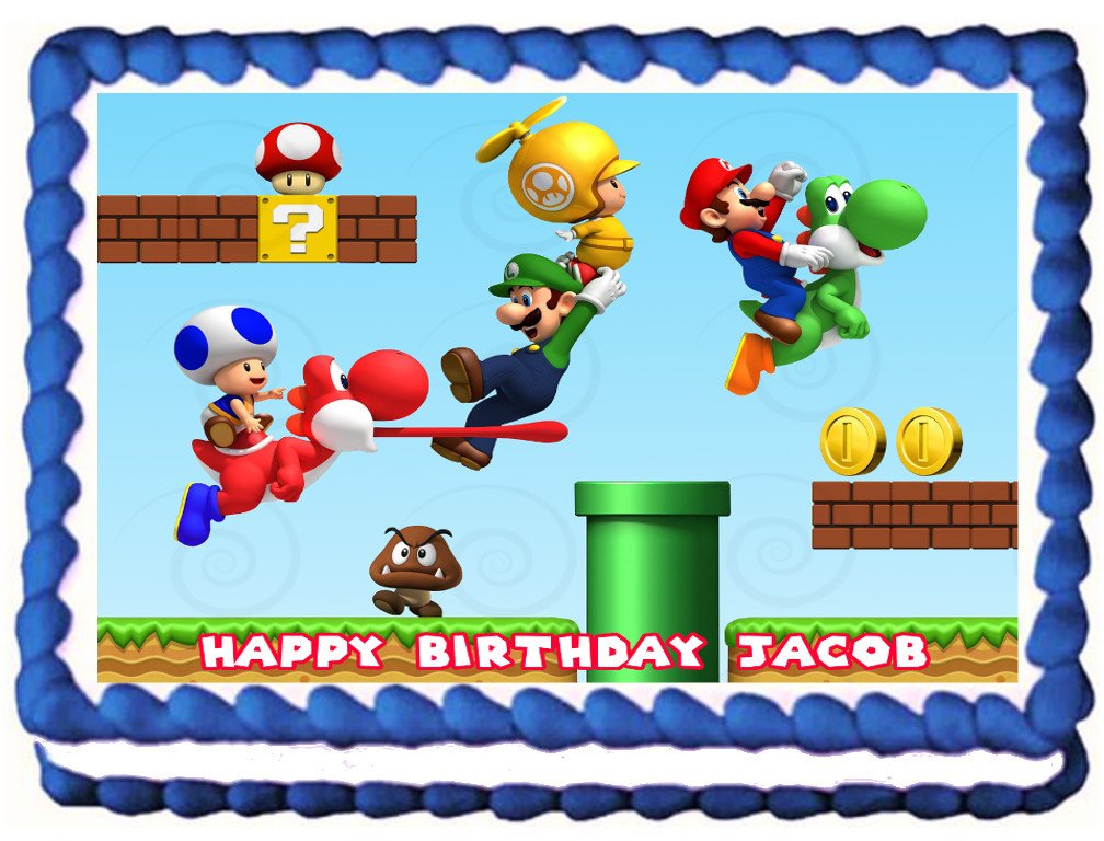 Edible MARIO BROS image cake topper 1/4 sheet (10.5" x 8")