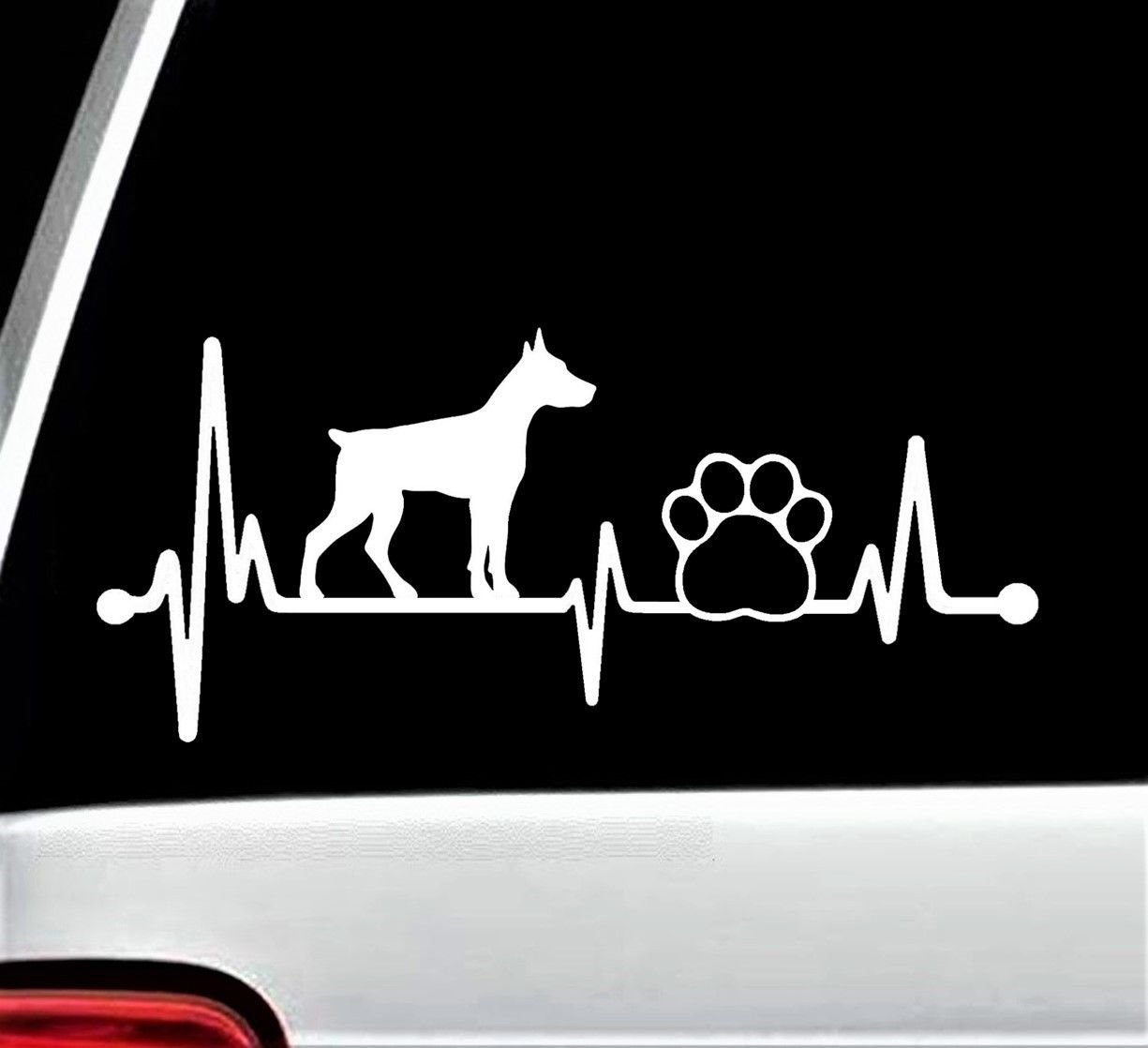 Doberman Heartbeat Lifeline Dog Paw Decal Sticker for Car Window 8 Inch ...