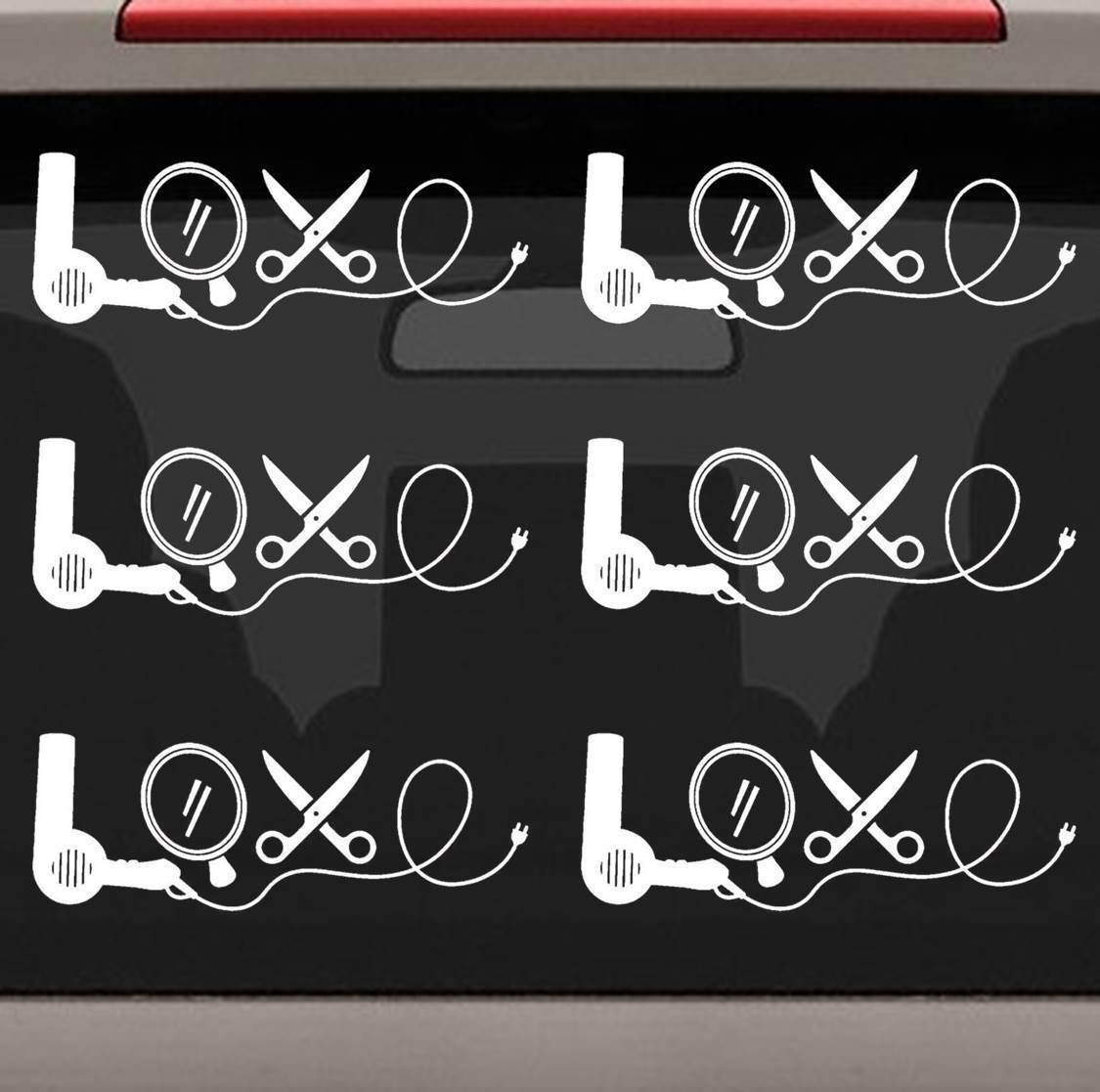 6-Count Hair Dryer Mirror Scissors Hair Stylist Salon LOVE Decal ...