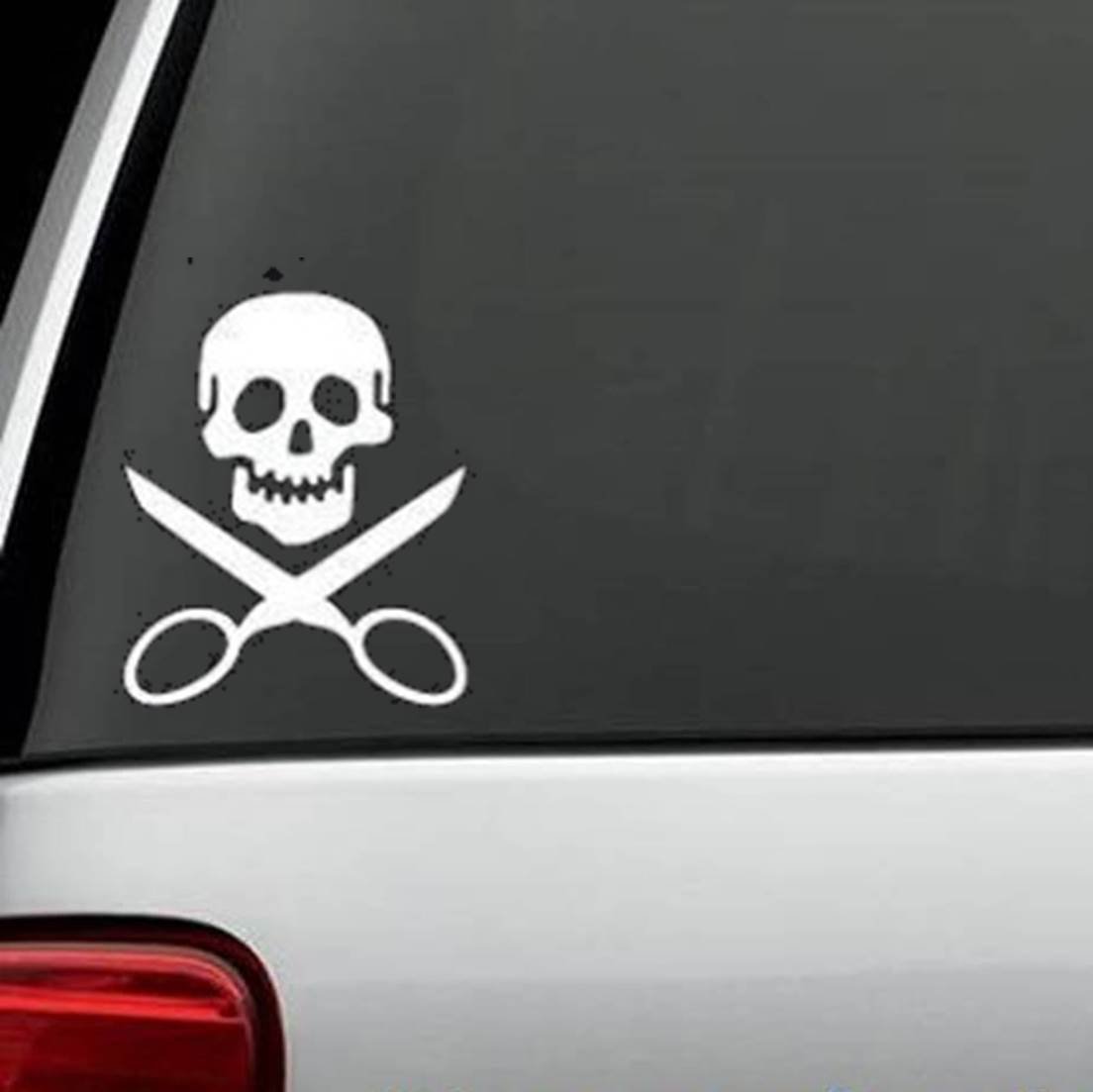 HAIR STYLIST HAIRDRESSER SKULL SCISSORS WINDOW DECAL STICKER CAR TRUCK ...