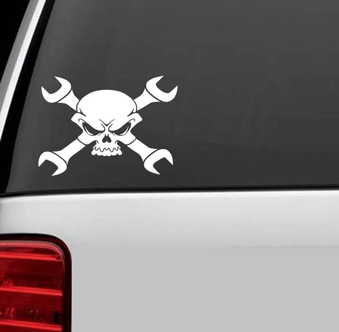 SKULL WRENCH CROSSBONES DECAL STICKER for CAR TRUCK SUV Van Window JDM ...