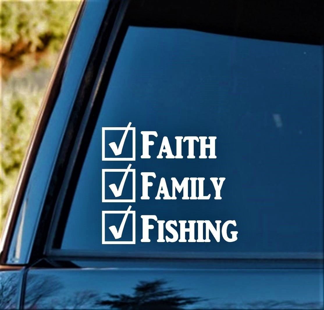 Faith Family Fishing Decal Sticker F1072 Fish Rod Reel Bait Casting ...