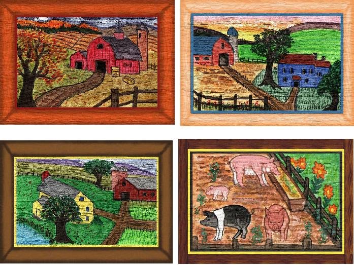 Lot Of 6 Farm Barn Fabric Panel Quilt Squares